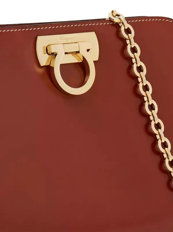 FERRAGAMO Diana Clutch In Calfskin With Gancio Clasp - Brown