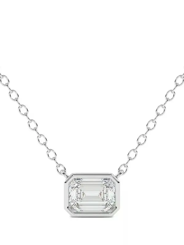 DIAMOND ESSENTIALS Emerald-cut Diamond Pendant Necklace In 14k White Gold - Silver