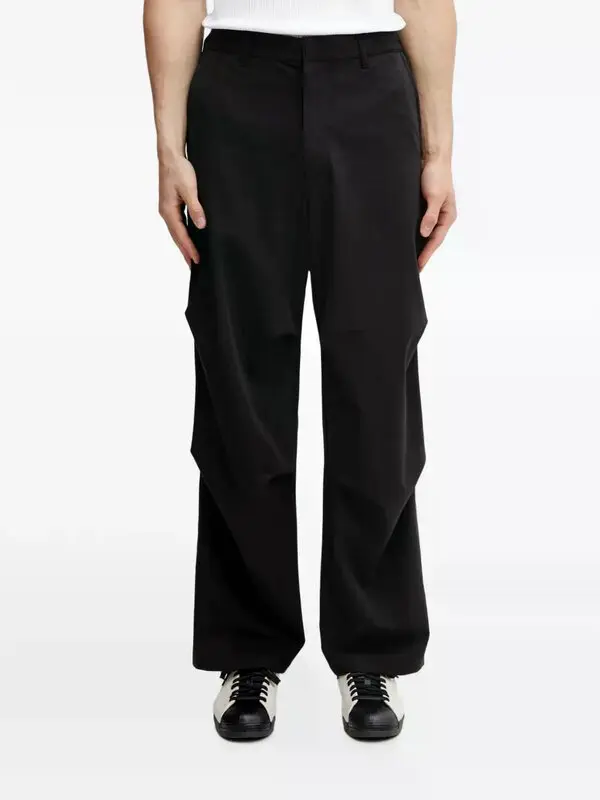Filling Pieces Pleat-detail Logo-embroidered Wide-leg Pants - Black