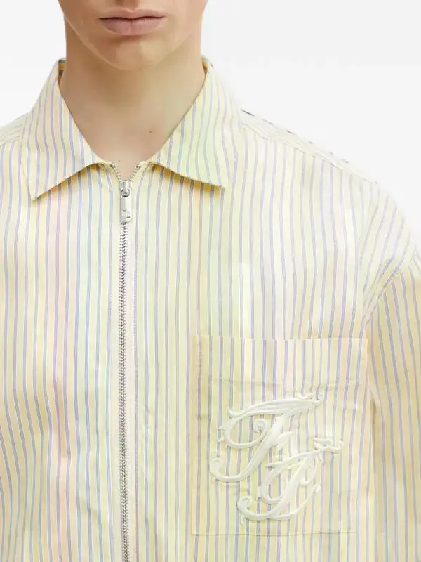 Filling Pieces Striped Embroidered-logo Shirt