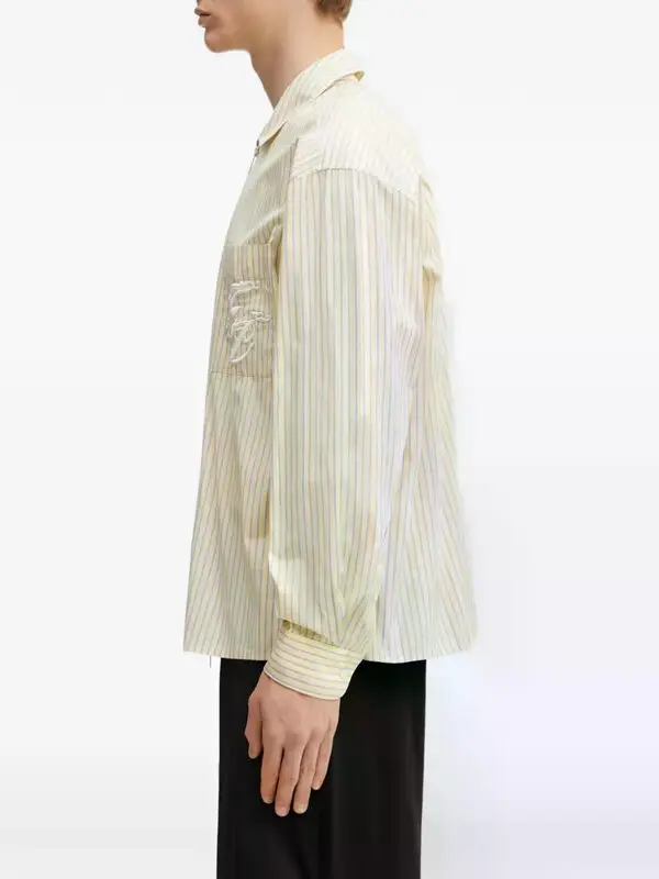 Filling Pieces Striped Embroidered-logo Shirt