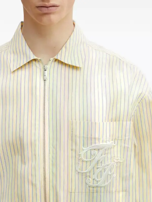 Filling Pieces Striped Embroidered-logo Shirt