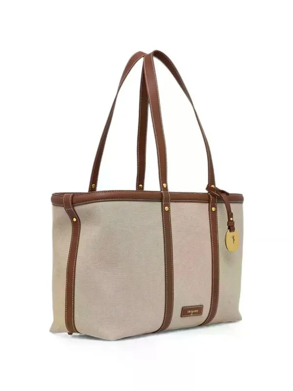 TRUSSARDI Elba Leather-trim Canvas Tote Bag - Neutrals