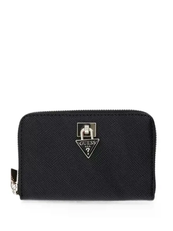 Guess Logo-plaque Zip-around Wallet - Black