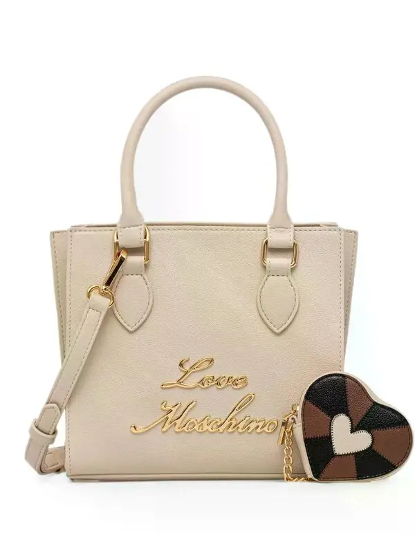 Moschino Logo-lettering Heart-charm Tote Bag - Neutrals