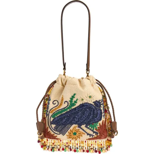 Etro X Tabby Booth Small Embroidered Beaded Bag - Beige