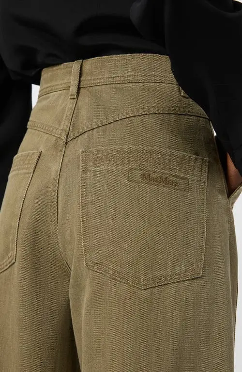 Max Mara High Waist Coated Cotton Wide Leg Pants