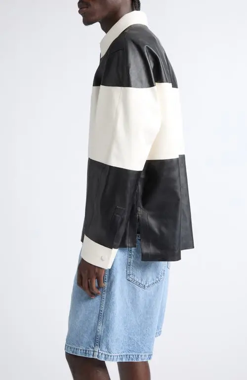 Givenchy Bicolor Long Sleeve Leather Polo