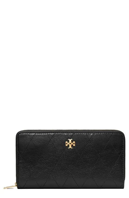 Tory Burch Charlie Leather Continental Zip Wallet - Black