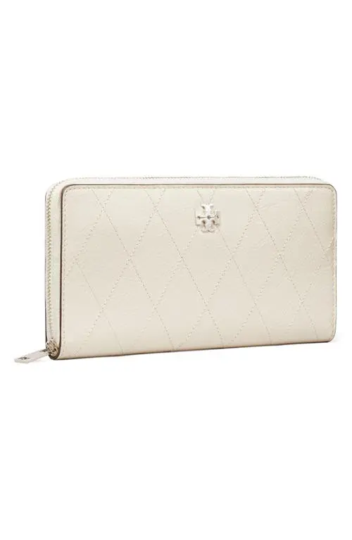 Tory Burch Charlie Leather Continental Zip Wallet - Light Cream