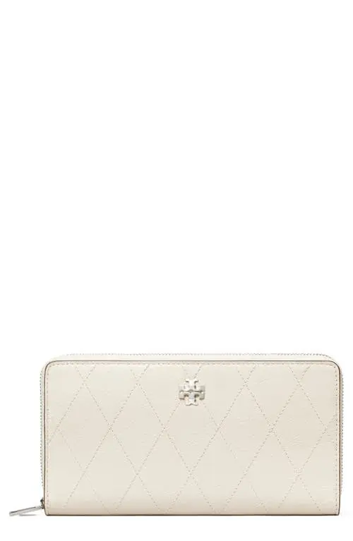 Tory Burch Charlie Leather Continental Zip Wallet - Light Cream