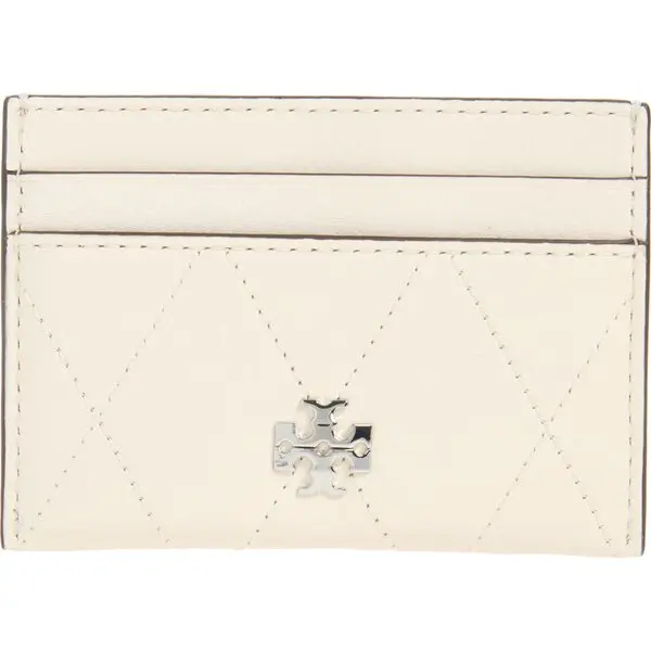 Tory Burch Charlie Quilted Leather Card Case - Light Cream