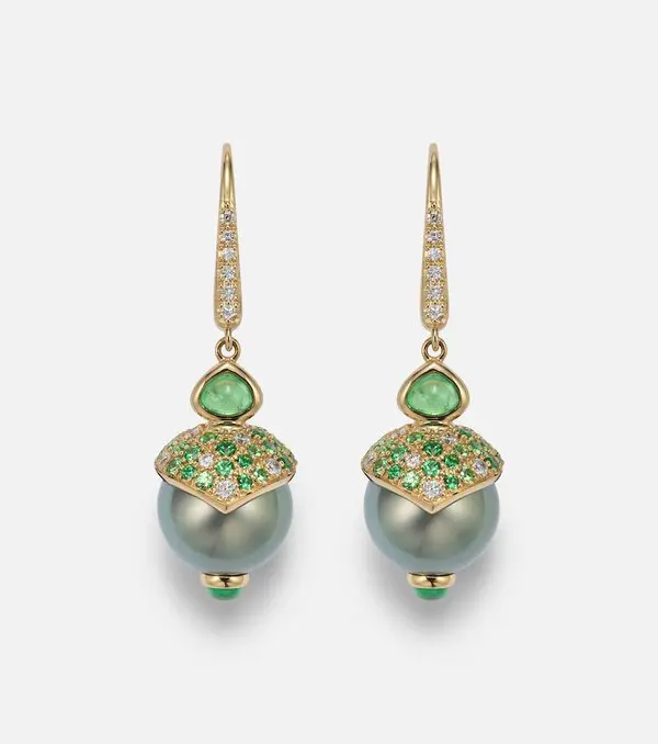 Marina B 18kt Yellow Tsavorite And Diamond Drop Earrings - Gold