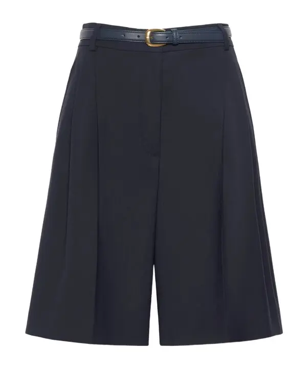 Max Mara Pleated Belted Bermuda Shorts - Navy Blue