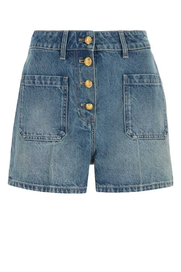 Valentino Garavani Button Detailed Denim Shorts - Blue