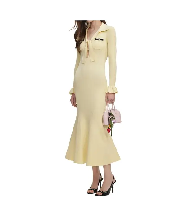 SELF-PORTRAIT Viscose Knit Tie Midi Dress