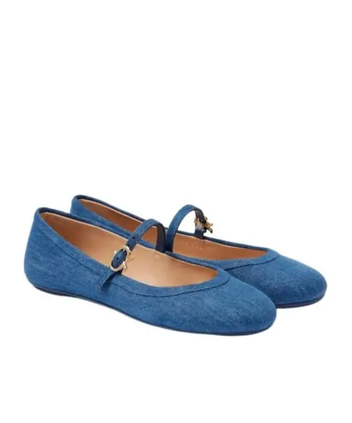 GIANVITO ROSSI Denim Mary Jane Flats