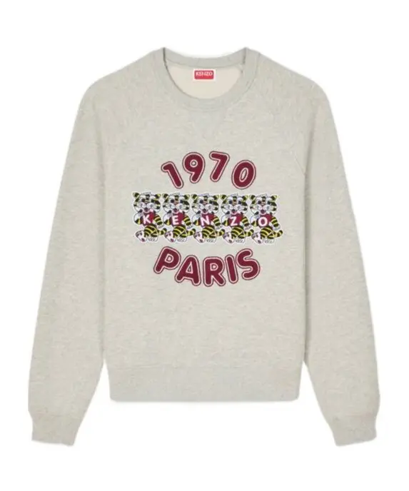 Kenzo Wild Tiger' Embroidered Sweatshirt In Cotton - Light Gray