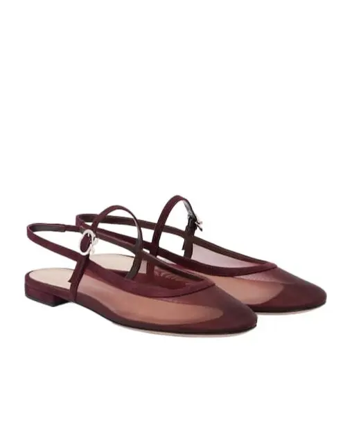 GIANVITO ROSSI Sling Organza Ballet Flats - Red