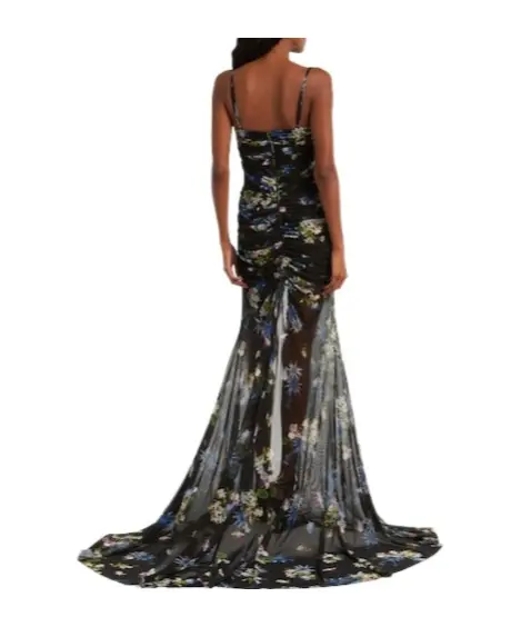 Blumarine Floral Ruched Sheer Gown