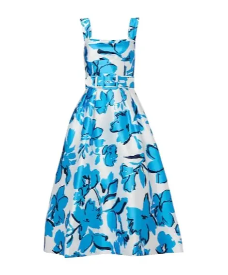 Rebecca Vallance Sapphira Belted Floral Midi Dress - Blue