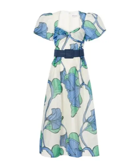 Rebecca Vallance Blue Ivy Floral Linen And Silk Midi Dress - White