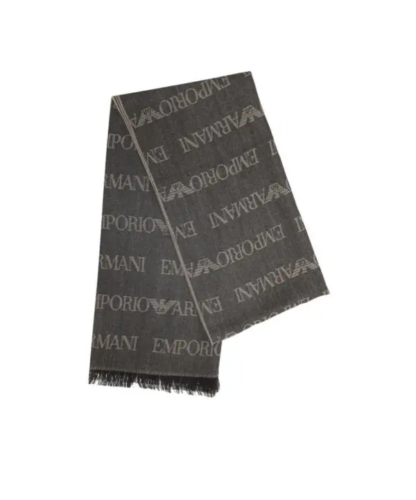 Emporio Armani Logo Patterned Fringed Scarf