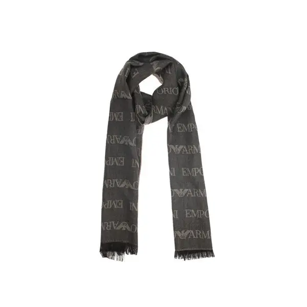 Emporio Armani Logo Patterned Fringed Scarf