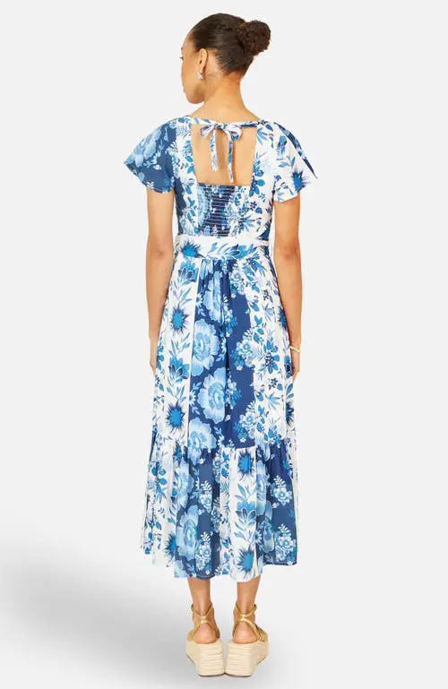 YUMI Floral Belted Midi Dress