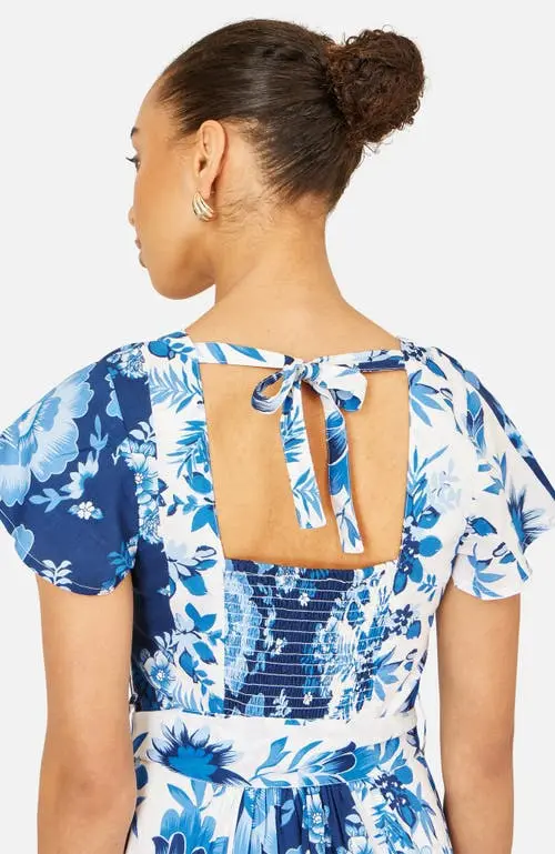 YUMI Floral Belted Midi Dress