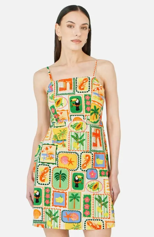 YUMI Postcard Print Mini Sun Dress - Multi