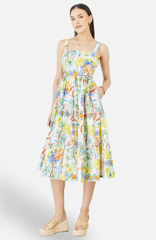YUMI Print Cotton Midi Sun Dress
