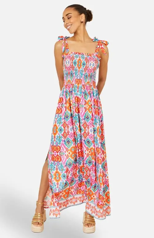 YUMI Ikat Print Maxi Sun Dress - Multi