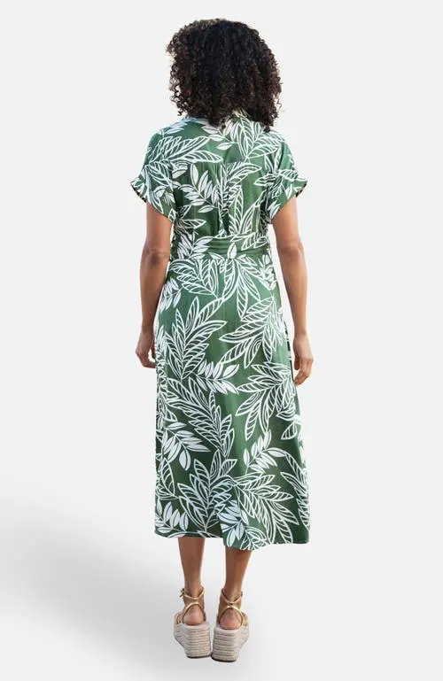 YUMI Leaf Print Midi Shirt Dress
