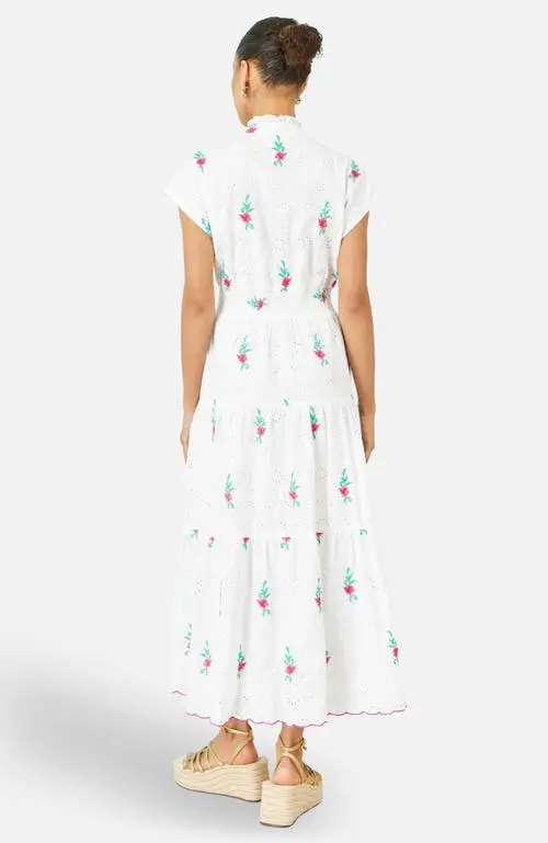 YUMI Broderie Anglaise Embroidered Midi Dress