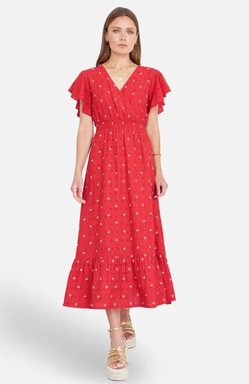 YUMI Broderie Anglaise Wrap Midi Dress
