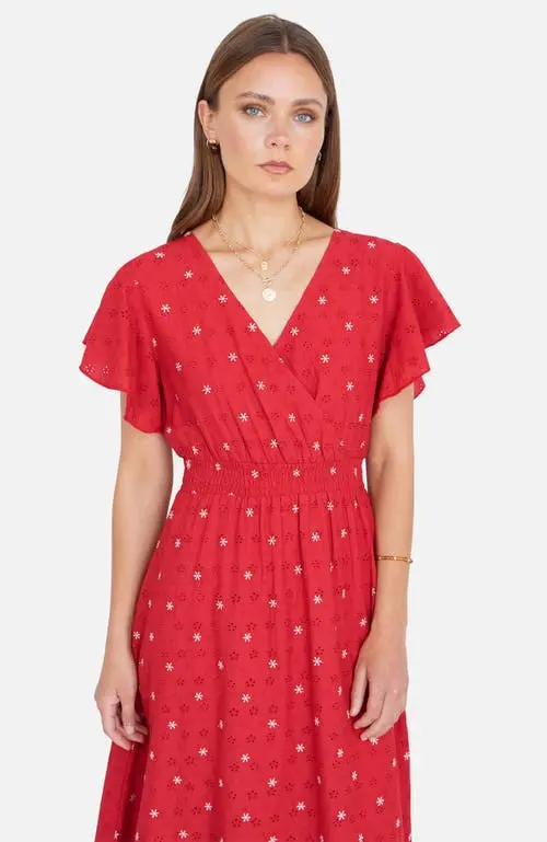 YUMI Broderie Anglaise Wrap Midi Dress