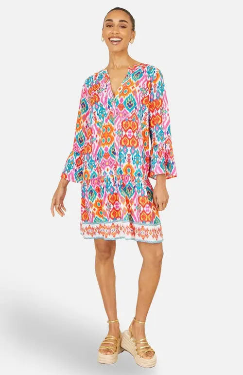 YUMI Ikat Print Beach Tunic Dress