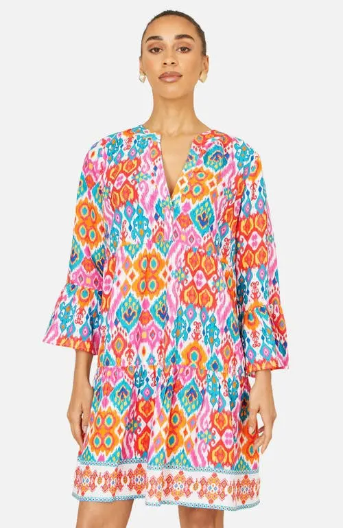 YUMI Ikat Print Beach Tunic Dress - Multi