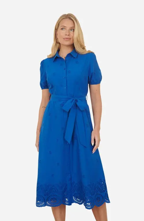 YUMI Cotton Shirt Midi Dress - Blue