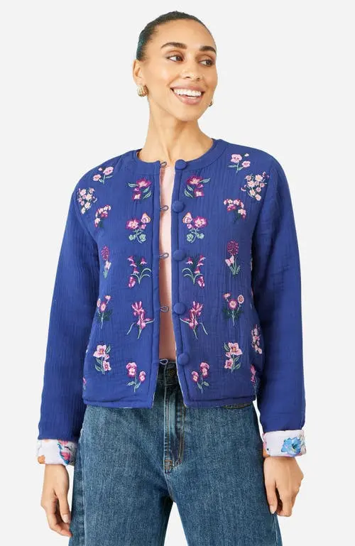 YUMI Embroidered Cotton Jacket - Blue