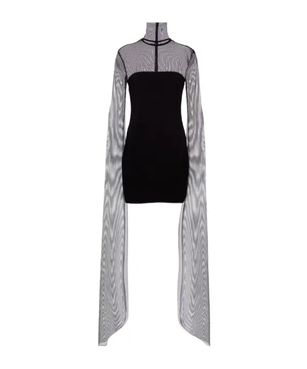 Norma Kamali Turtleneck Jersey And Mesh Minidress - Black