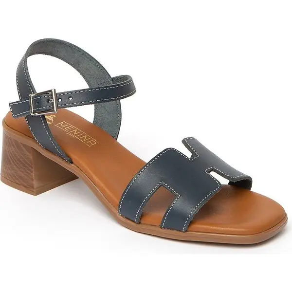 MENINA STEP Siena H-shaped Cutout Block Heel Sandal - Navy