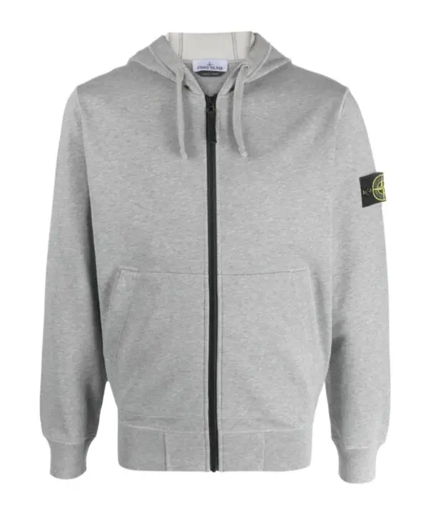 Stone Island Compass-motif Drawstring Cotton Hoodie - Grey