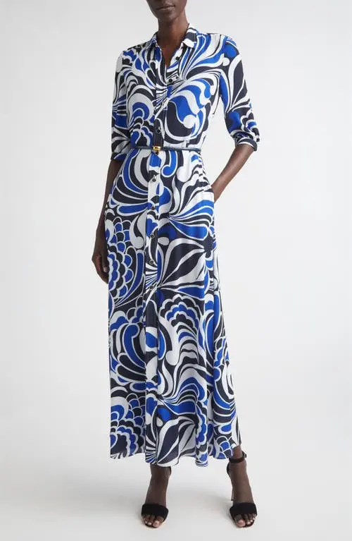 St. John Midcentury Scroll Shirtdress - Midnight/white/cobalt Multi