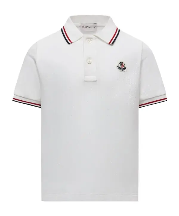 Moncler Tricolor Trim Cotton Piquet Polo Shirt - White
