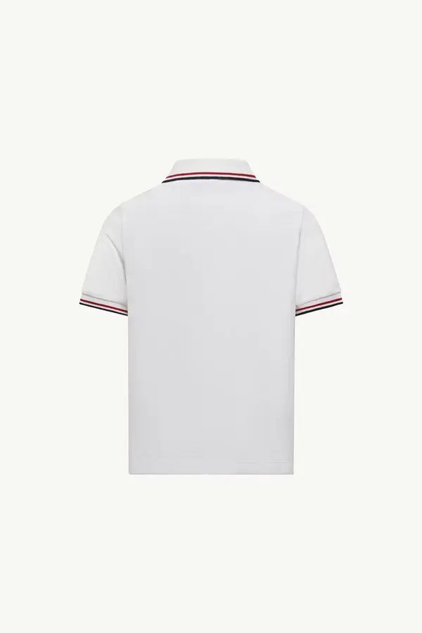 Moncler Tricolor Trim Cotton Piquet Polo Shirt - White