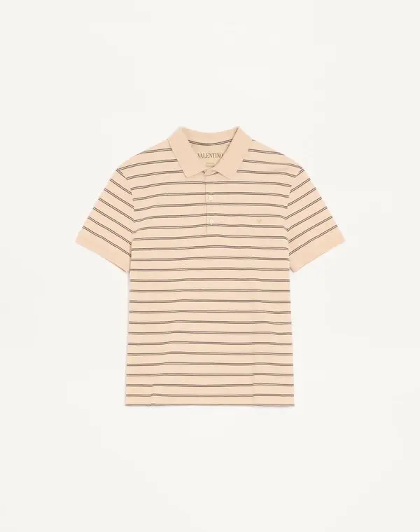 Valentino Garavani Cotton Pique Polo Shirt With Vgold Stripes