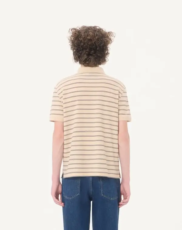 Valentino Garavani Cotton Pique Polo Shirt With Vgold Stripes