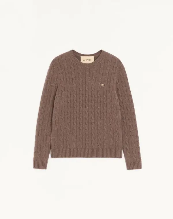 Valentino Garavani Cable-knit Vlogo Cashmere Pullover - Brown